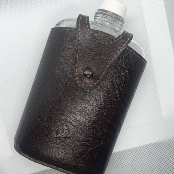 Dining | Vintage Glass Pocket Flask Liquid Container Snap On Brown ...
